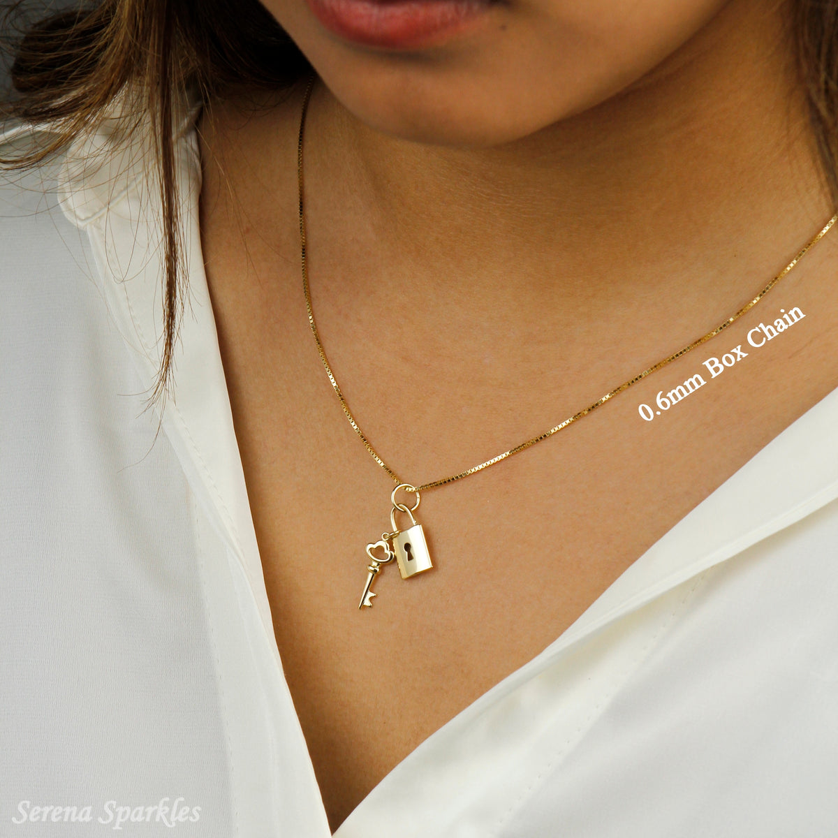 10k Solid Gold Lock & Key Charm Pendant | Serena Sparkles
